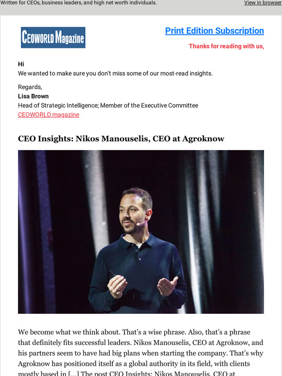 CEOWORLD Magazine: CEO Insights: Nikos Manouselis, CEO at Agroknow | Milled