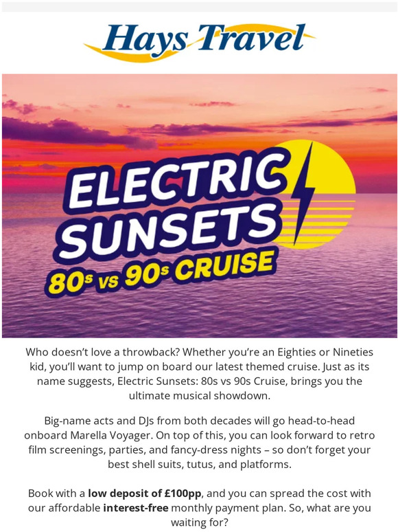 Hays Travel: The ULTIMATE 80s & 90s themed cruise | Milled