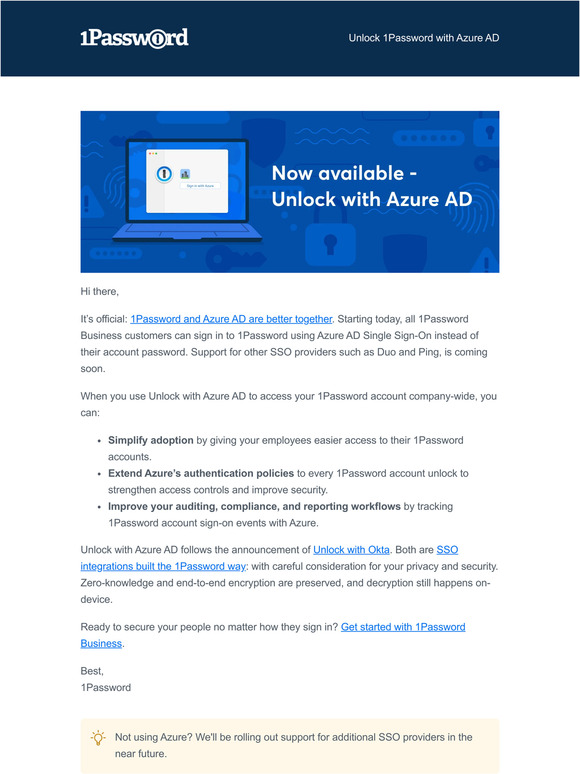 1Password: Now available: Unlock 1Password with Azure AD | Milled