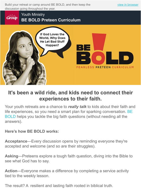 Group Youth Ministry: BE BOLD on your next retreat! | Milled