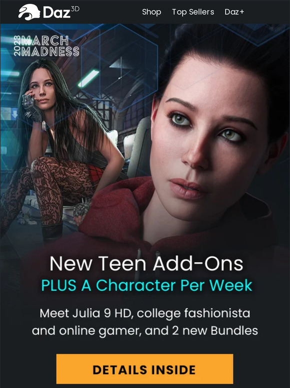 DAZ 3D: New Teen Add-Ons - PLUS A Character Per Week Mix and Match | Milled