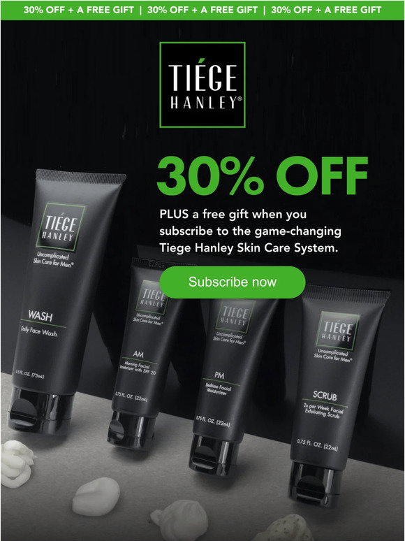 Tiege Hanley: 30% off PLUS a free gift | Milled