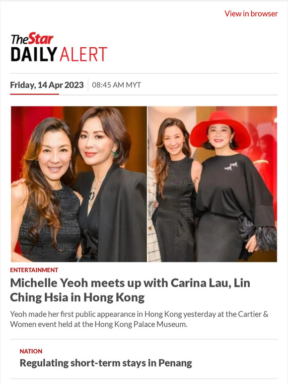 The Star: Michelle Yeoh meets up with Carina Lau, Lin Ching Hsia in ...