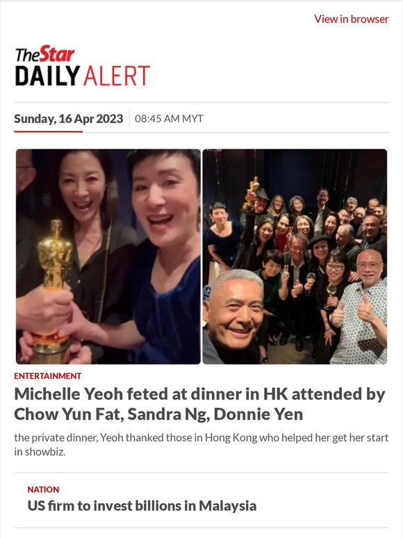 The Star: Michelle Yeoh feted at dinner in HK attended by Chow Yun Fat ...