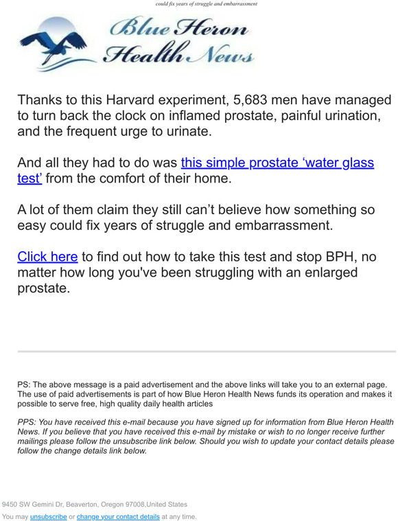 Blue Heron Health News: this "water glass test" saves your Prostate ...