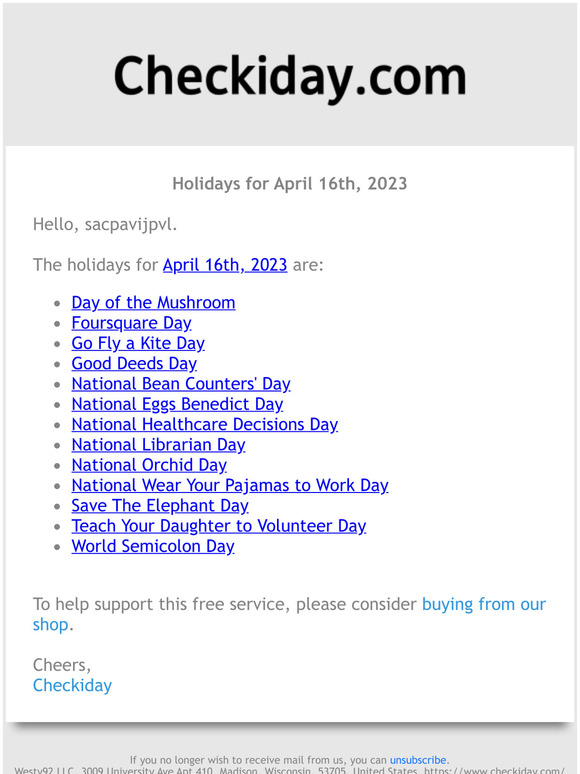 Checkiday: Holidays for April 16th, 2023! 📅🎉 | Milled