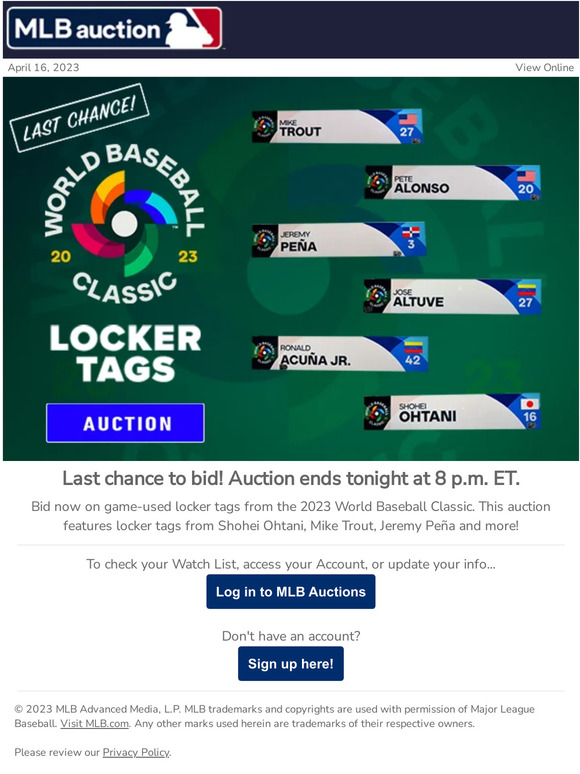 MLB.tv: Last Chance to Bid: 2023 World Baseball Classic Locker Tags ...