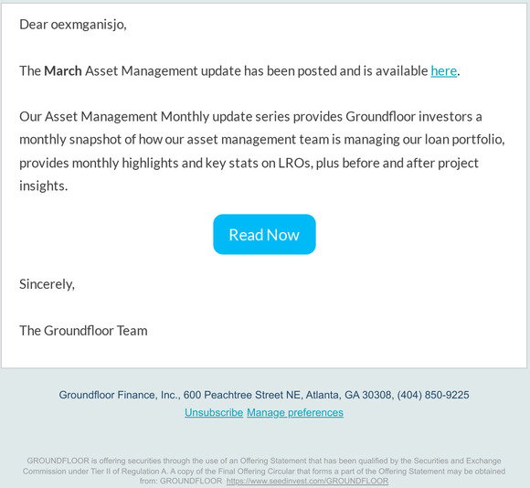 GROUNDFLOOR Finance: March Asset Management Update Now Available | Milled