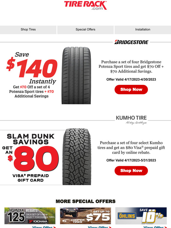 Tire Rack: $140 Instant Tire Savings and More | Milled