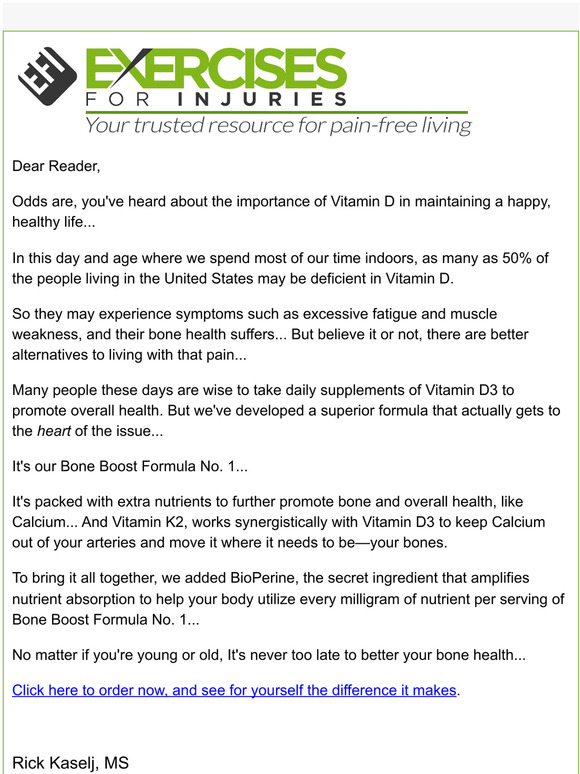 Exercises For Injuries: Fatigue? Muscle weakness? Brittle bones? | Milled