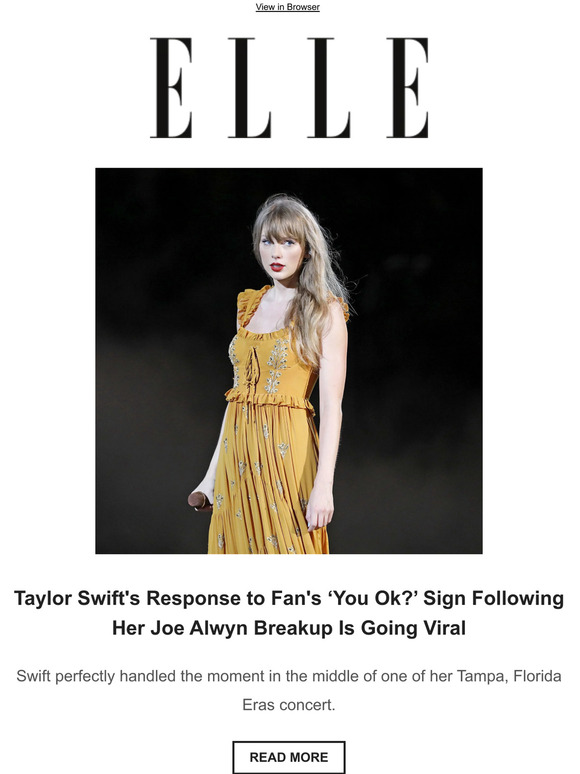 ELLE: Taylor Swift's Response to Fan's ‘You Ok?’ Sign Following Her Joe ...
