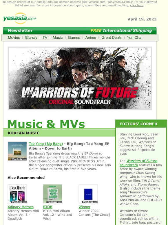 YesAsia: New at YesAsia: Warriors of Future OST, Tae Yang, King & Prince, The Classic, Lost in ...