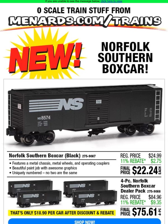 Menards: New! Norfolk Southern Boxcar & Tank Car! | Milled