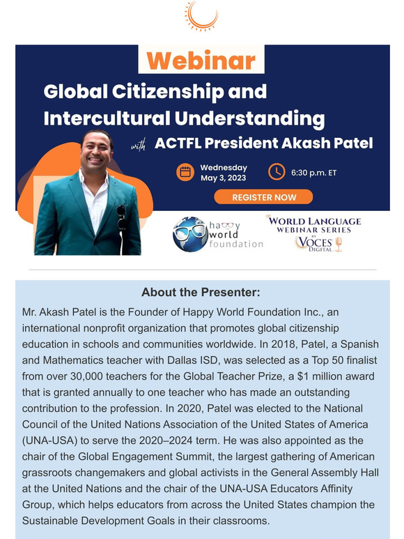 Teacher's Discovery: Register Now for ACTFL President Akash Patel's ...