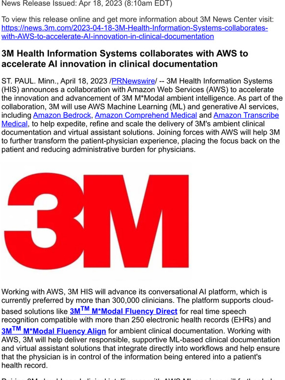 3M: 3M Health Information Systems collaborates with AWS to accelerate ...