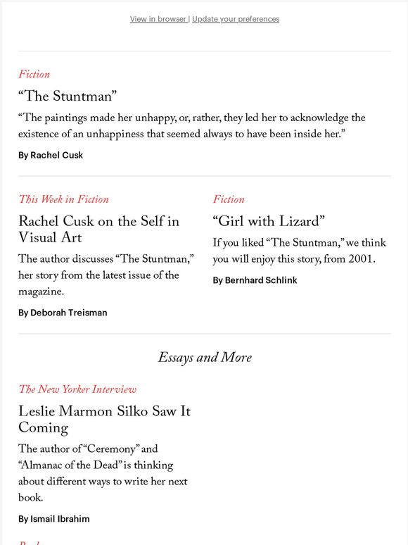 The New Yorker: New Fiction from Rachel Cusk — An Interview with Leslie ...