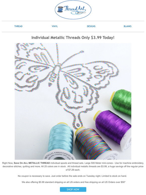 ThreadArt: All Metallic Thread Only $3.99 Today 🧵 Shop Now! | Milled