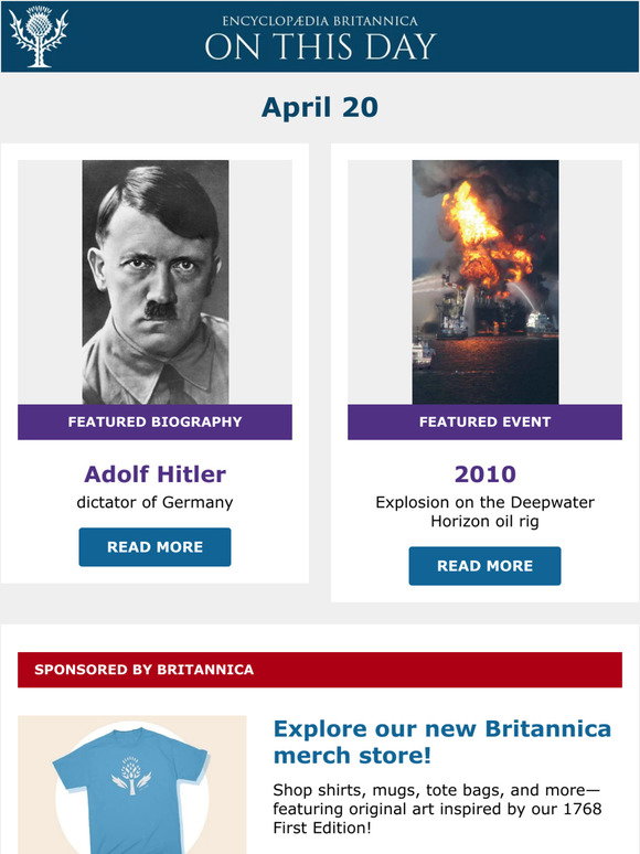 Brittanica: Explosion on the Deepwater Horizon oil rig, Adolf Hitler is ...