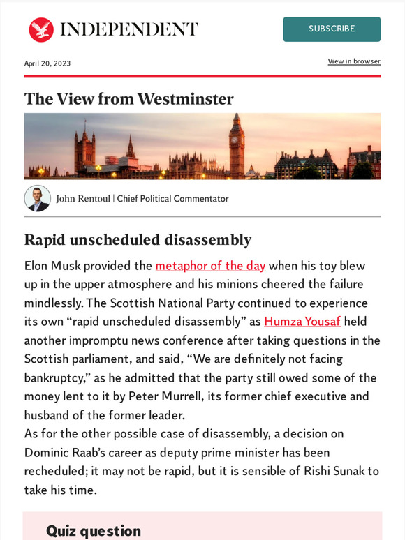 The Independent: Rapid unscheduled disassembly | Milled