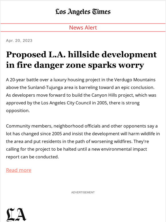 Los Angeles Times: Proposed L.A. hillside development in fire danger ...