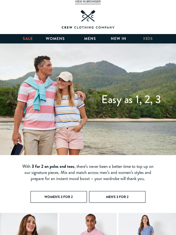 Crew Clothing: 3 for 2 on his & her polos AND tees | Milled