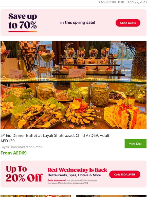 Groupon: 5* Eid Dinner Buffet at Layali Shahrazad: Child AED69, Adult ...