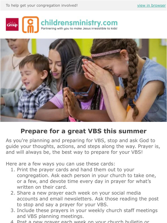 Group Youth Ministry: Free VBS Prayer Cards | Milled