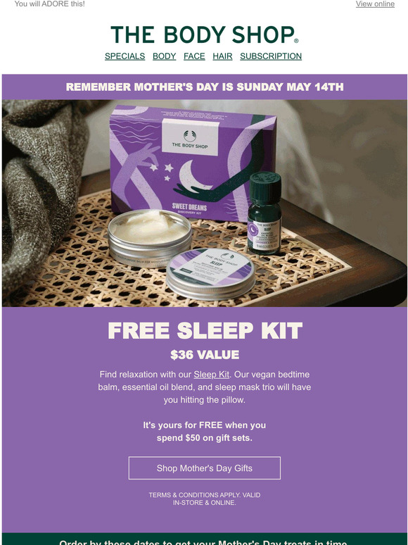 The Body Shop: 😍 FREE Sleep Kit* worth $36 | Milled