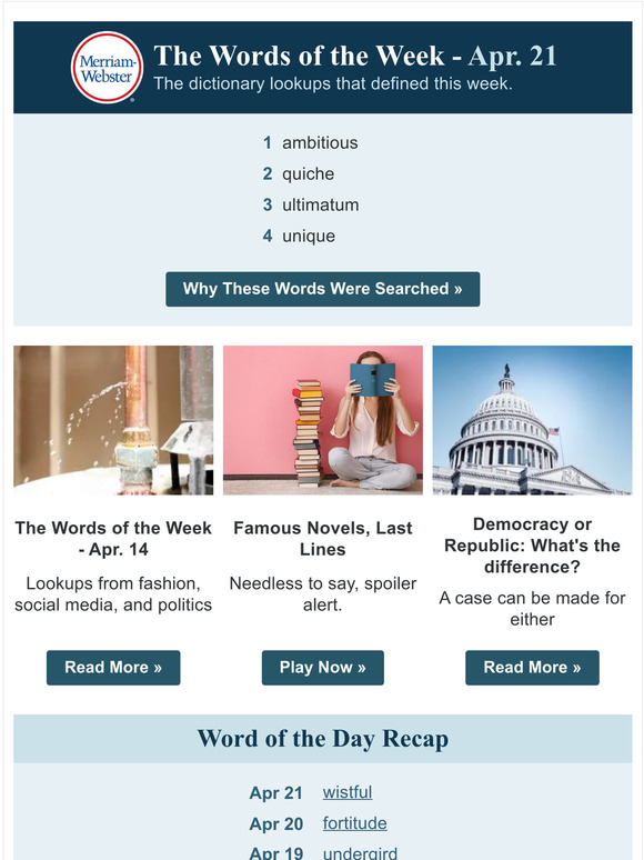 Merriam-Webster: Words of the Week: ambitious, quiche, and more | Milled