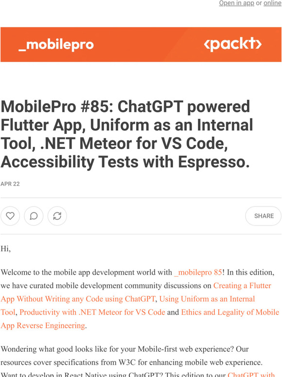 Packt Mobilepro 85 Chatgpt Powered Flutter App Uniform As An Internal Tool Net Meteor For