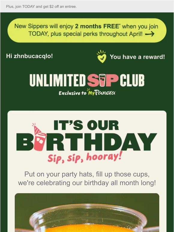 Panera Bread: Sip, sip, hooray—welcome to the 2 months FREE party! | Milled