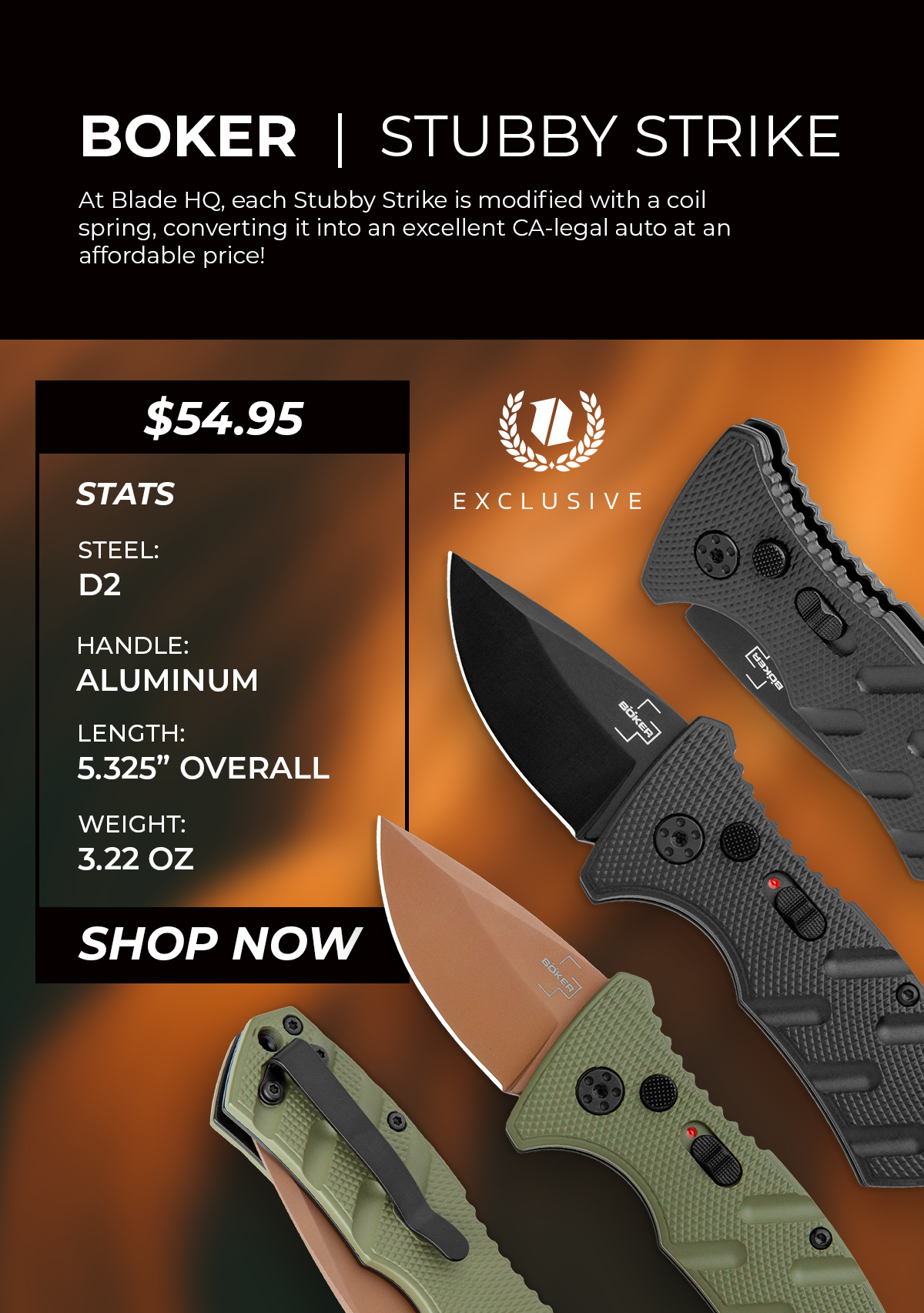 Blade HQ: Boker Stubby Strike - Popular Folder Turned Auto! | Milled