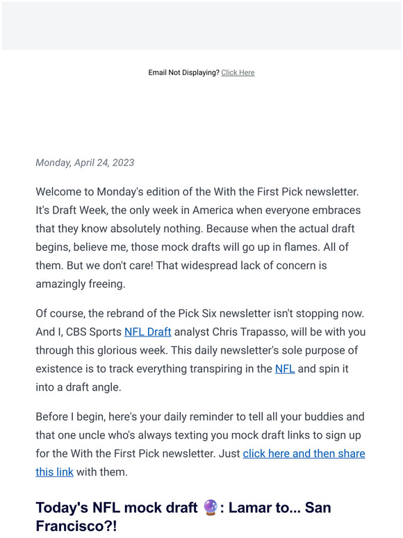 CBS Sports: Mock drafts galore to kick off NFL Draft week, plus every ...