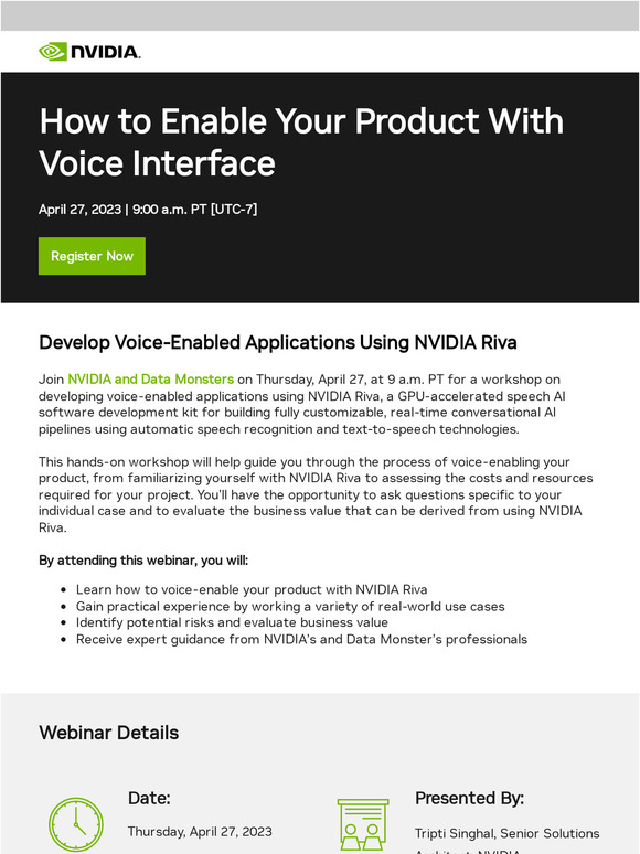 Nvidia: Register for NVIDIA Riva Workshop With Data Monsters and NVIDIA ...