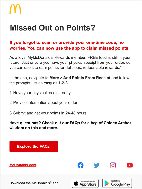 McDonald's: Earn points—even when you forget to provide a code 💪 | Milled