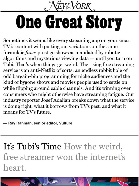 The Cut: 'How Tubi Won the Internet’s Heart,’ by Josef Adalian | Milled
