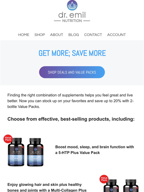 Dr. Emil Nutrition: Stock Up and Save With Dr. Emil's Value Packs | Milled