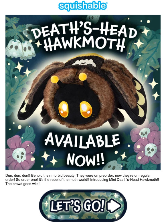 Squishable: Goth moth! Mini Death's Head Hawkmoth is here!🖤 | Milled