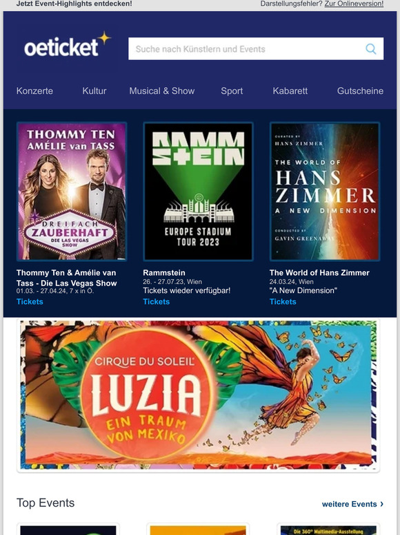 oeticket: Thommy Ten & Amélie van Tass | Rammstein | The World of Hans Zimmer | uvm. | Milled