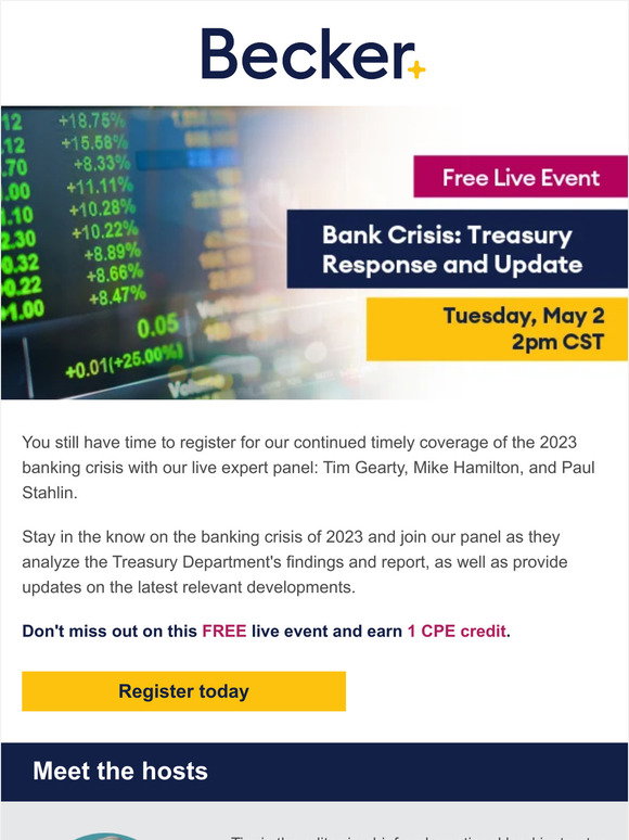 Becker: Remember to register for Becker’s Bank Crisis Update | Milled