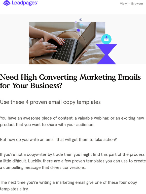 Leadpages: 4 email copy templates to convert leads to sales | Milled
