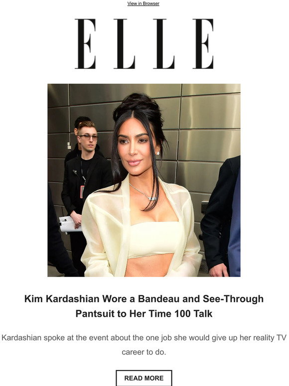 ELLE: Kim Kardashian Wore a Bandeau and See-Through Pantsuit to Her ...
