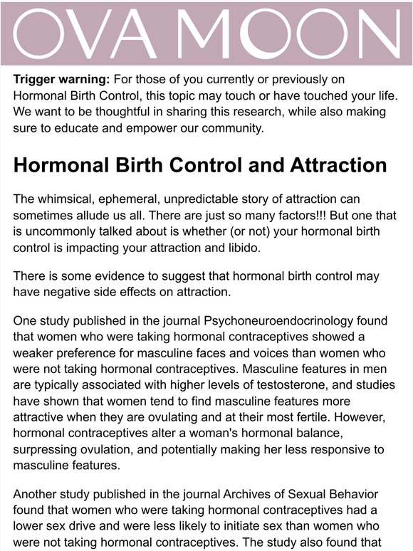 OVA MOON: How Hormonal Contraceptives effect Attraction & Libido | Milled