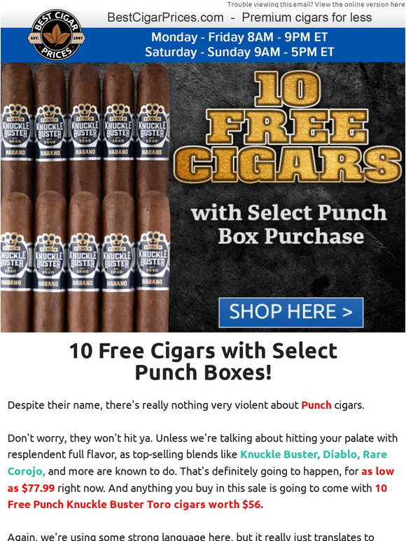 Best Cigar Prices: 👊 10 Free Cigars with Select Punch Boxes 👊 | Milled