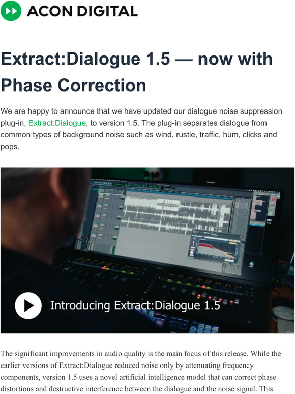 ACON Digital: Extract:Dialogue 1.5 with Phase Correction Released | Milled