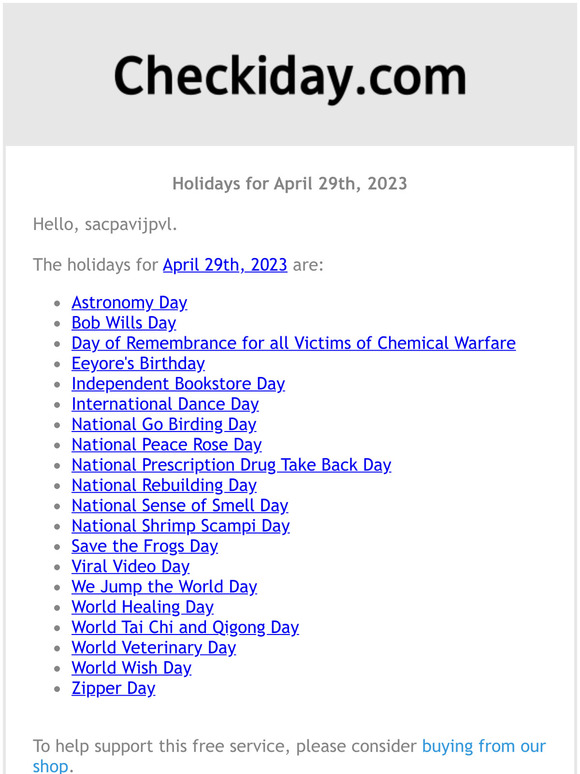 Checkiday: Holidays for April 29th, 2023! 📅🎉 | Milled