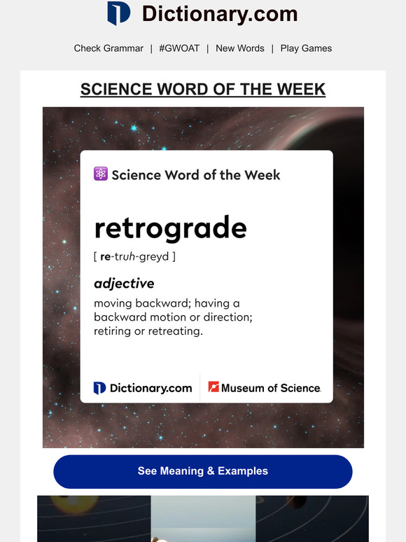 Dictionary.com: retrograde | Science Word Of The Week | Milled