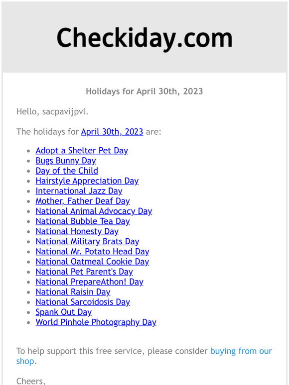 Checkiday: Holidays for April 30th, 2023! 📅🎉 | Milled