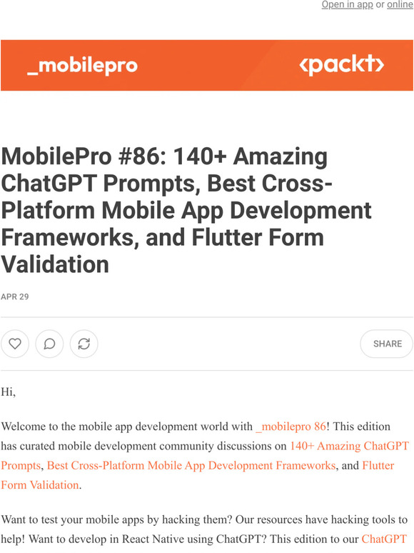 Packt Us Mobilepro 86 140 Amazing Chatgpt Prompts Best Cross Platform Mobile App