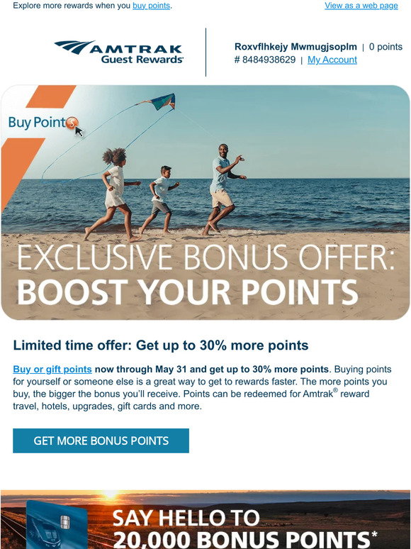 Amtrak: Limited-time offer: enjoy up to 30% more points. | Milled